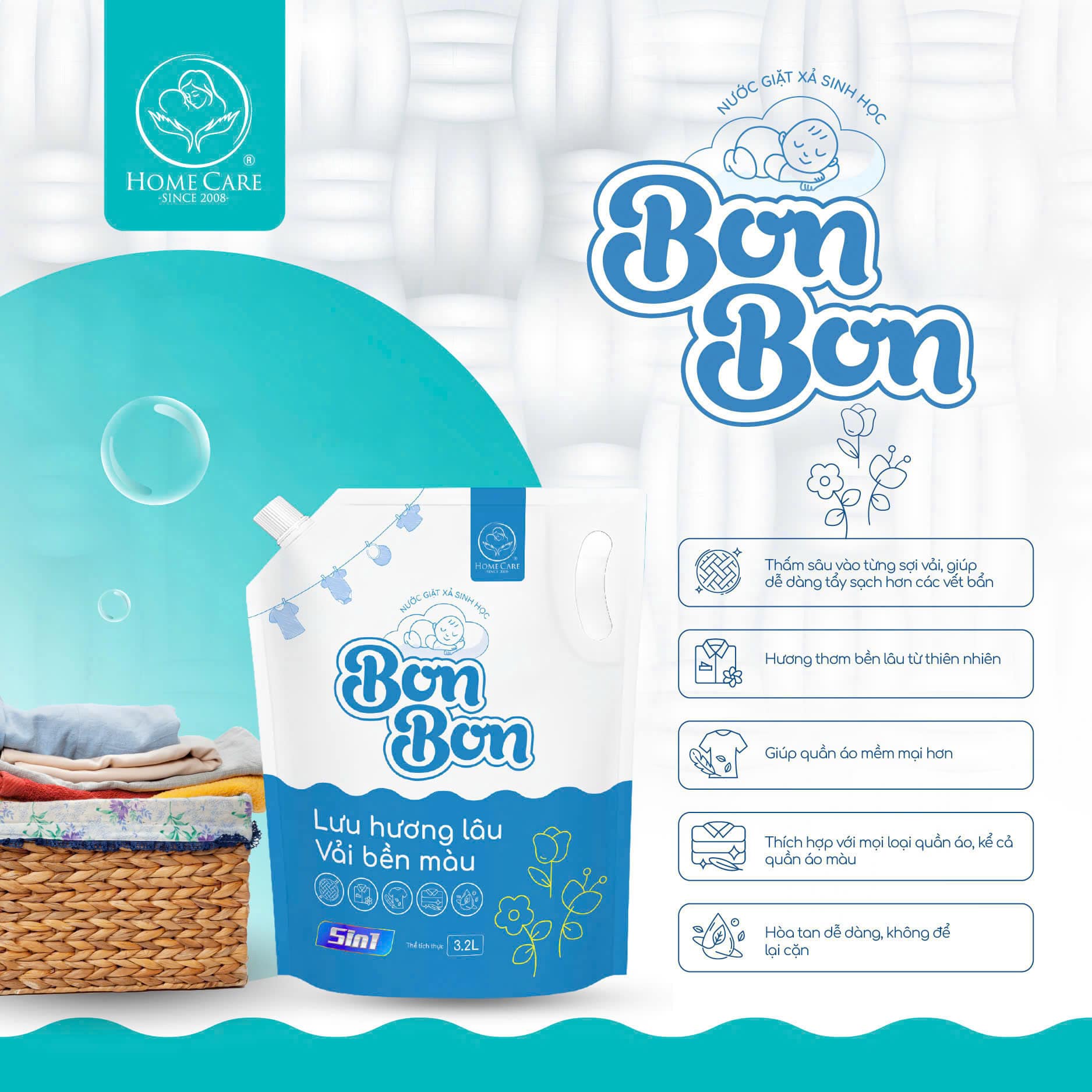 Nước giặt sinh học Bon Bon: Dịu nhẹ cho bé, tiện lợi cho mẹ